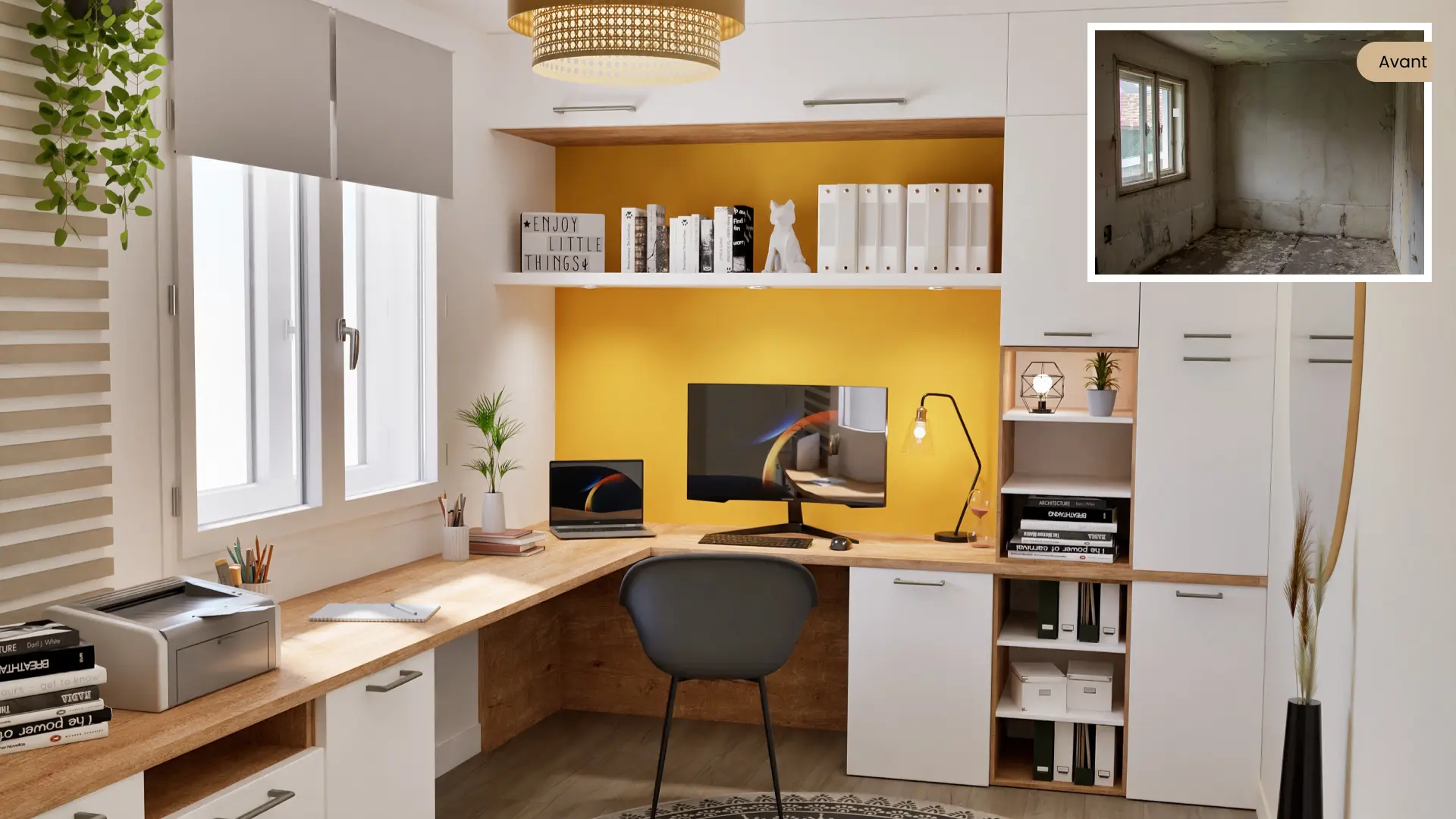 Aménagement bureau à domicile - Projet déco 3D personnalisé | Rhinov